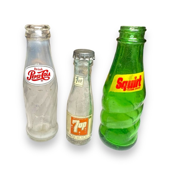 Accents | Vintage Mini Soda Bottle Pepsi Cola 7up Squirt Glass Lot ...